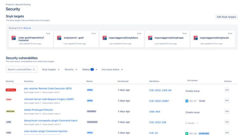 Manage security issues in Jira with Snyk Security in Jira Cloud | Snyk